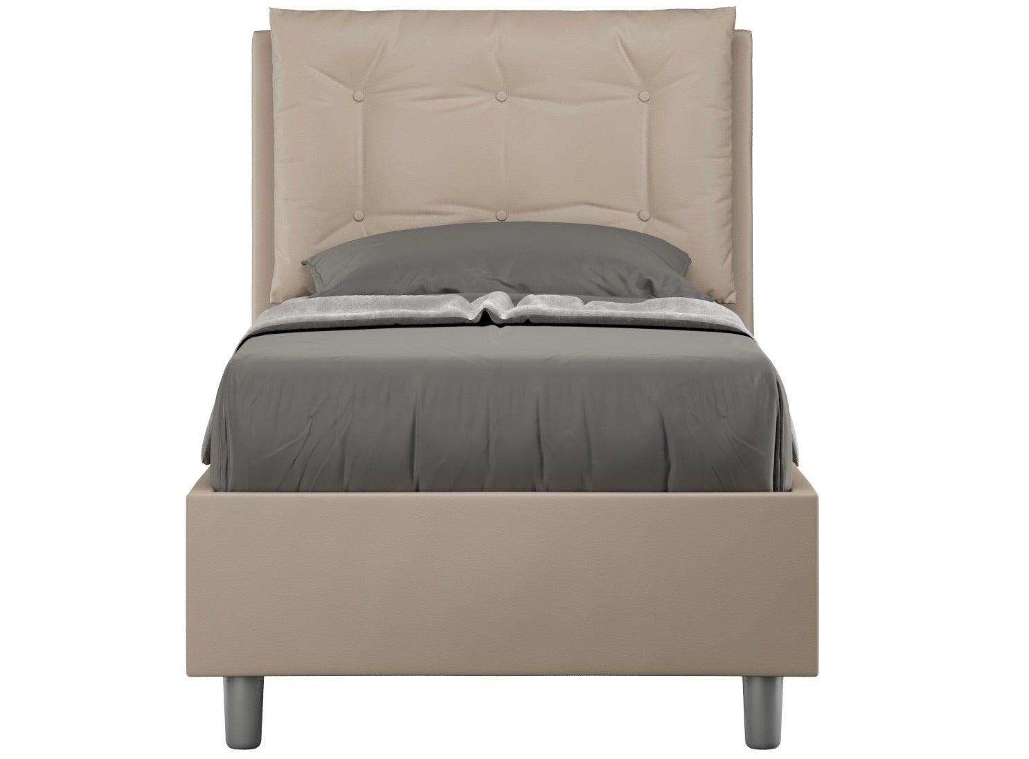 Lit design 80x190 avec tête de lit coussin matelassé simili cuir beige ...