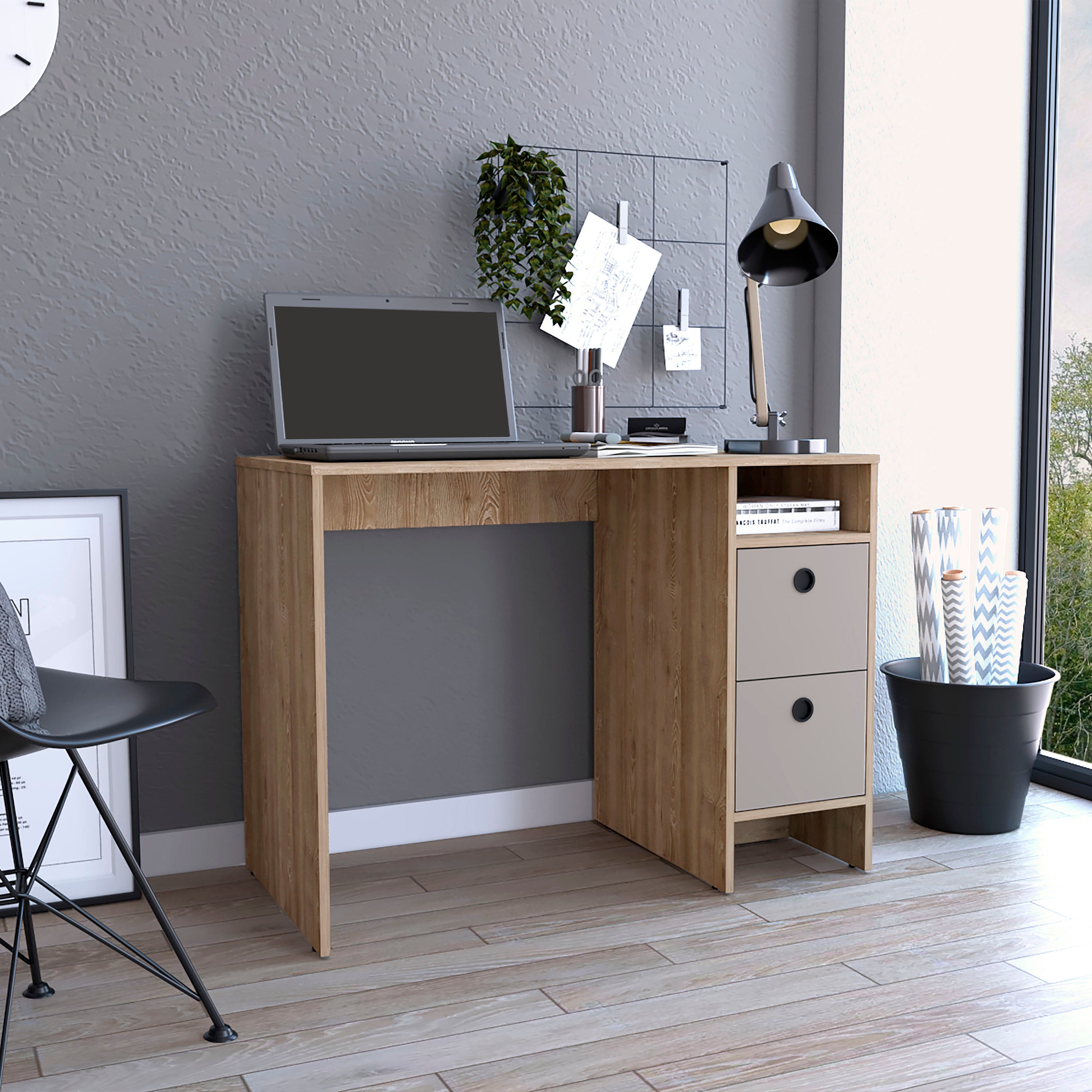 Desktop Khali Z100 avec deux tiroirs et 1 étagère, 73,6 cm à x 100 cm ...