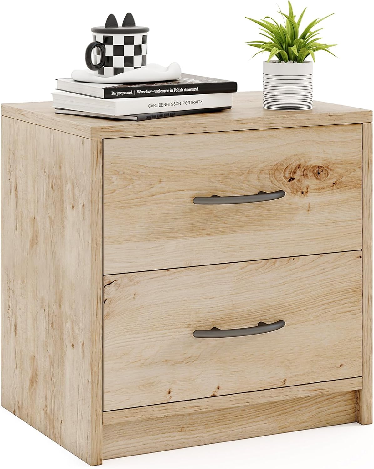 Comodino Camera da Letto con 2 Cassetti, Comodino Salvaspazio in Legno ...