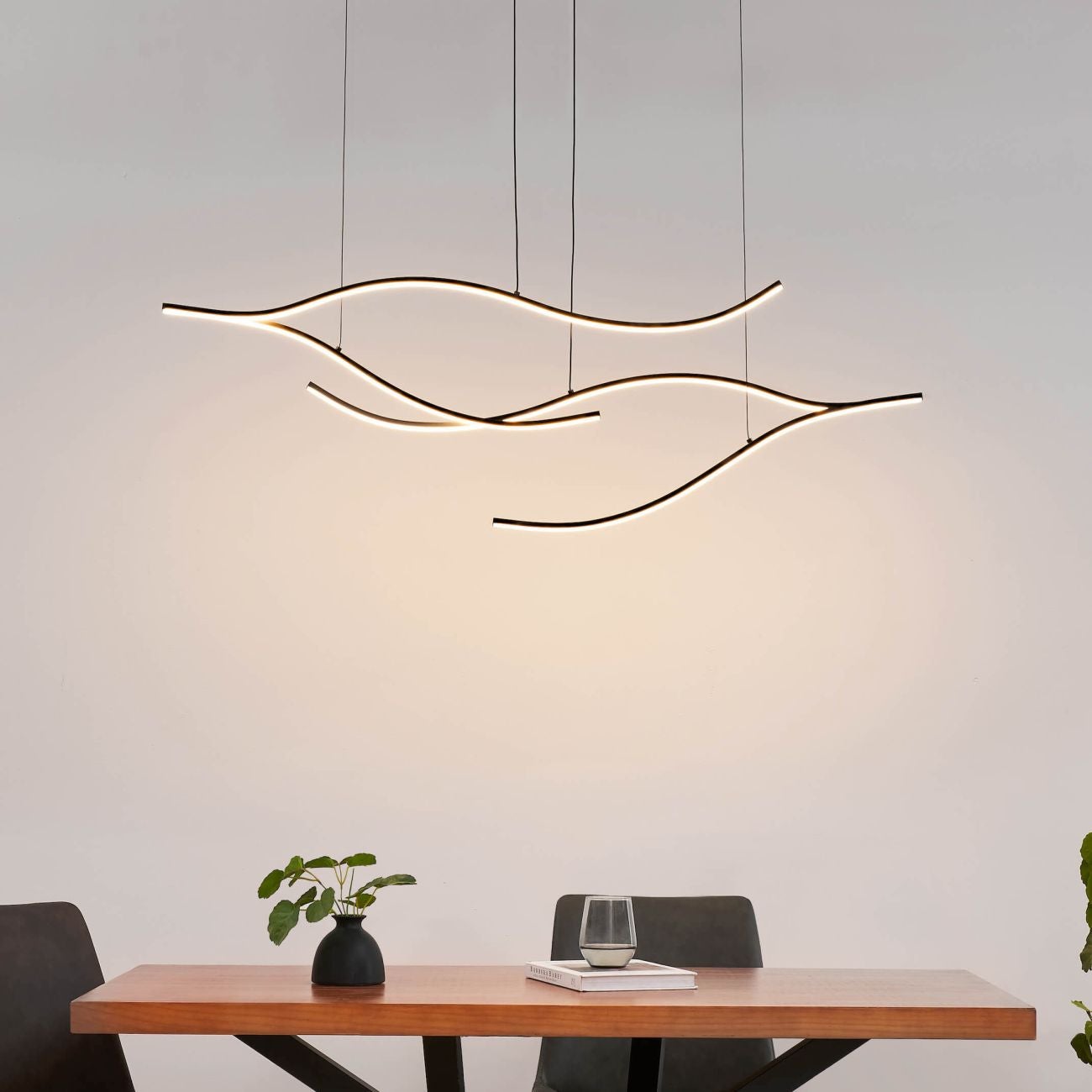 Lámpara colgante larga LED regulable ondas negras luminosas 112 cm ...