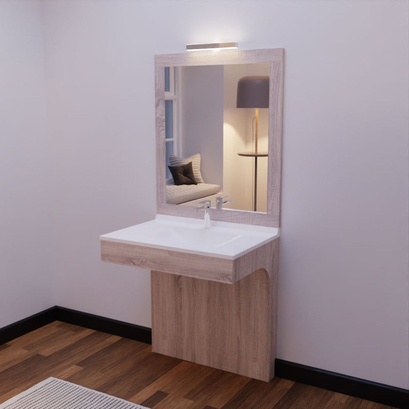 Meuble PMR ALTEA 80 cm avec plan vasque et miroir Miralt - Cambrian oak | Leroy Merlin