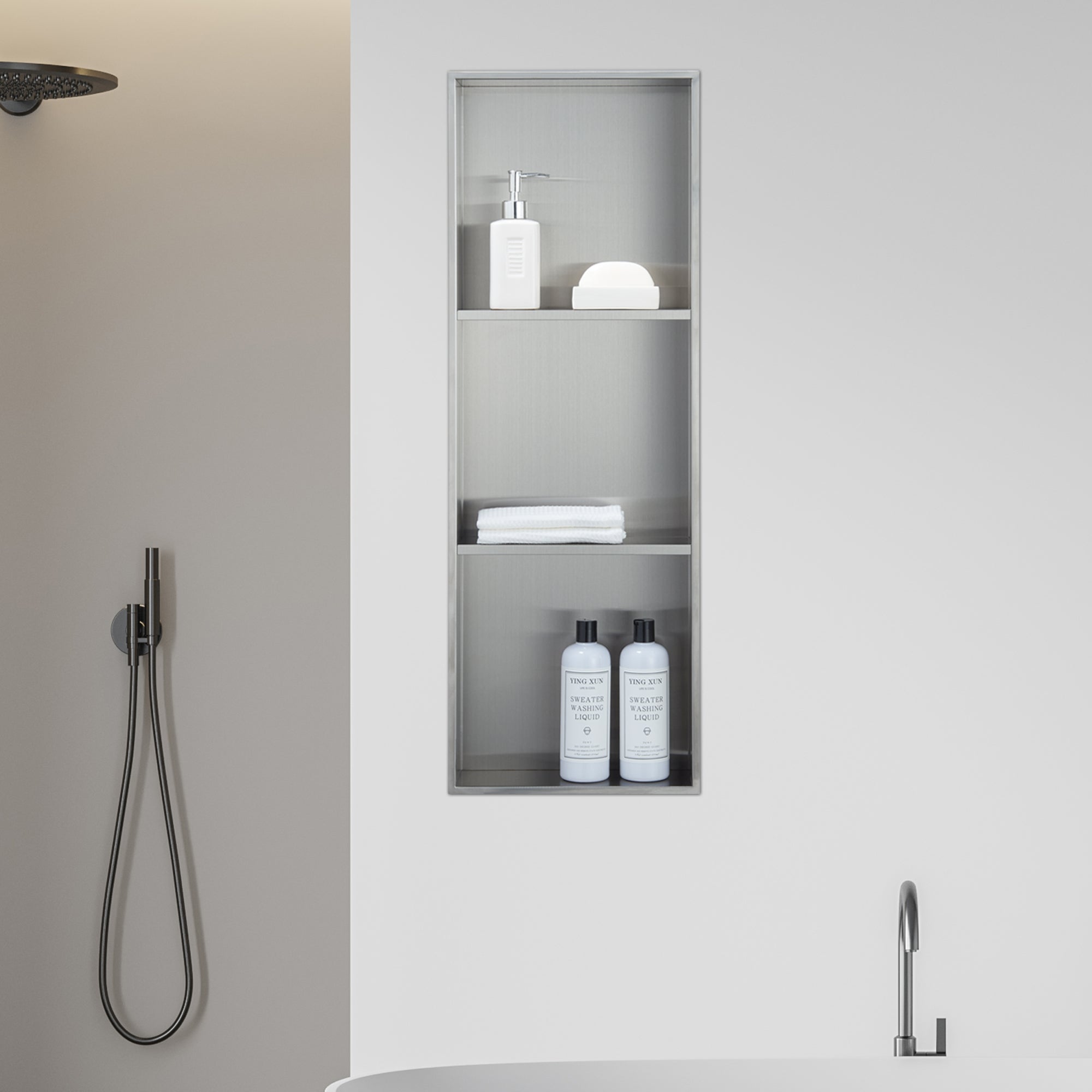 Nicho de ducha Kristinehamn 3 niveles acero inoxidable 92x32x10cm ...