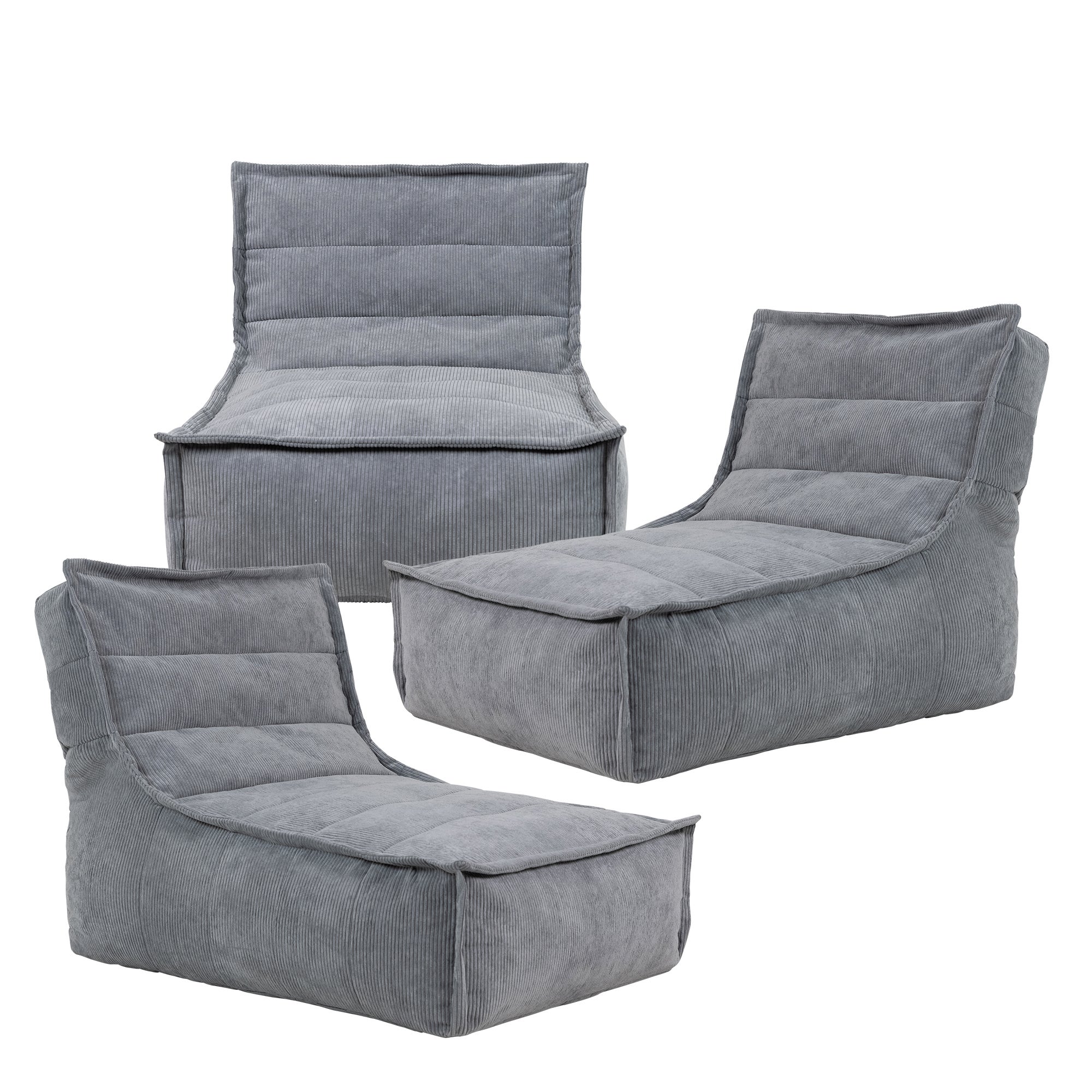 Pouf modulable sofa Icon velours côtelé, 3 pièces, gris | Leroy Merlin