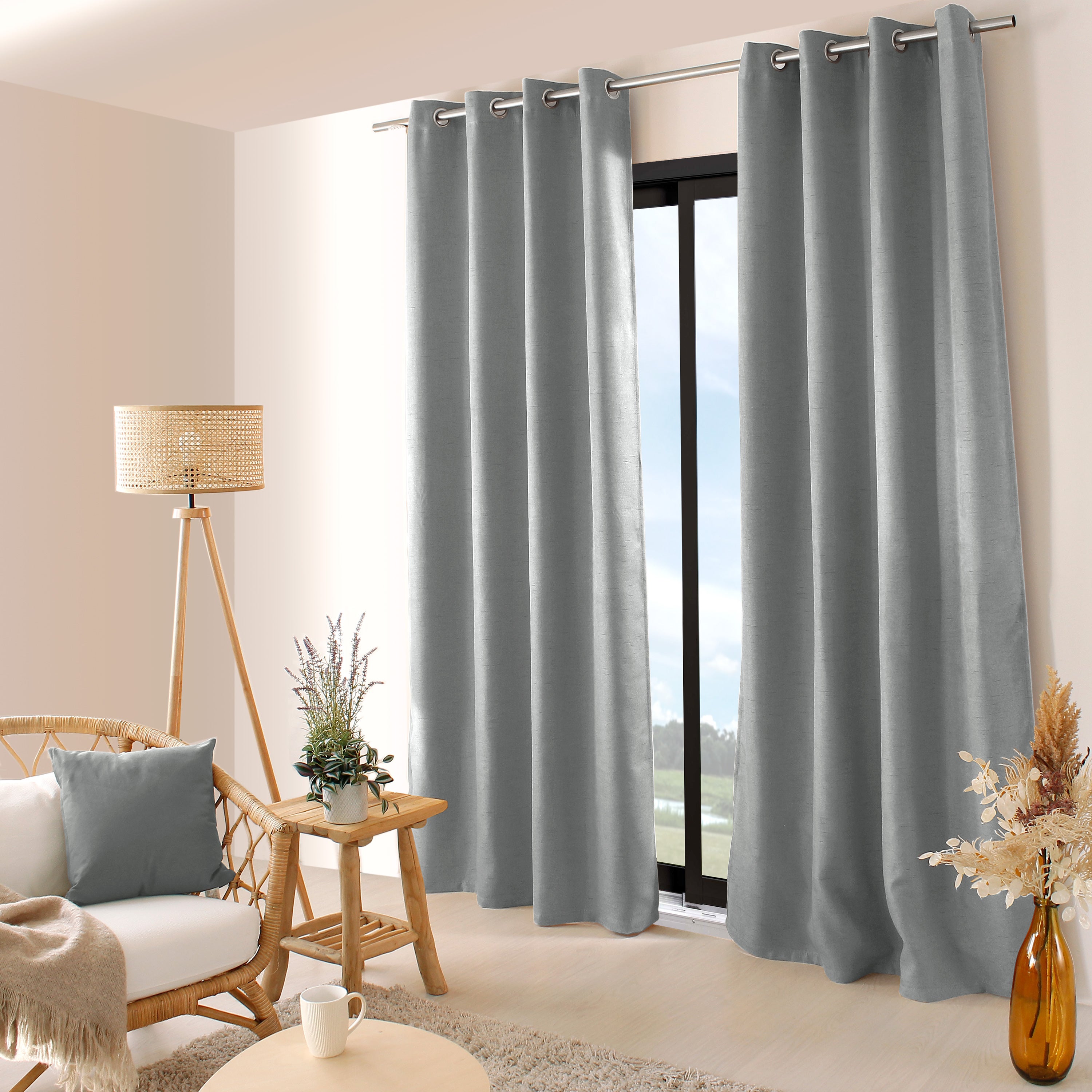 Lot de 2 Rideaux Obscurcissant Fileté avec Œillets, 140x240cm, 100% ...