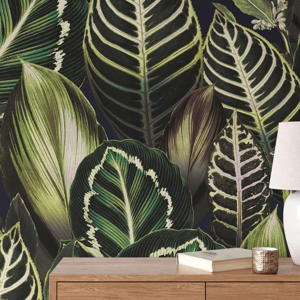 Papier peint végétal illustrant des feuilles tropicales - 85x260 cm (l ...