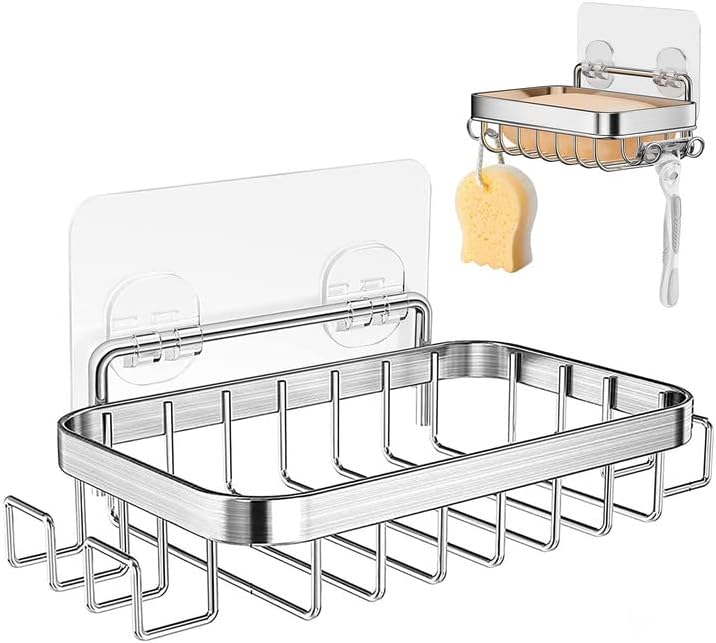 Jabonera de pared de acero inoxidable con gancho para ducha, baño ...