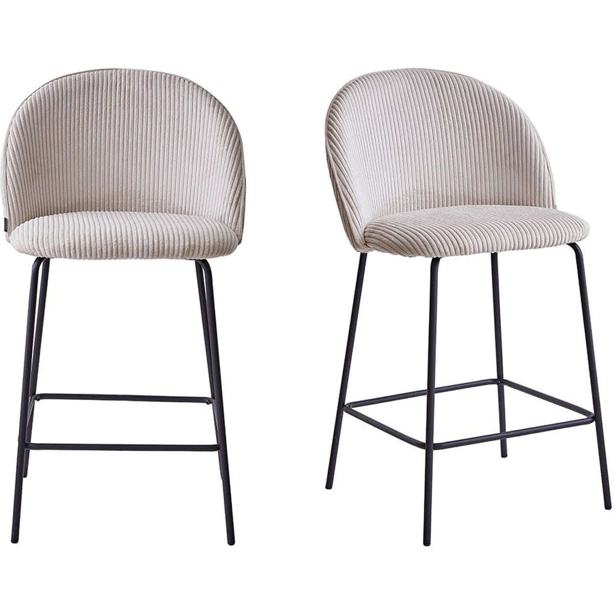 Lot de 2 tabourets de bar en velours côtelé beige, piètement noir ...