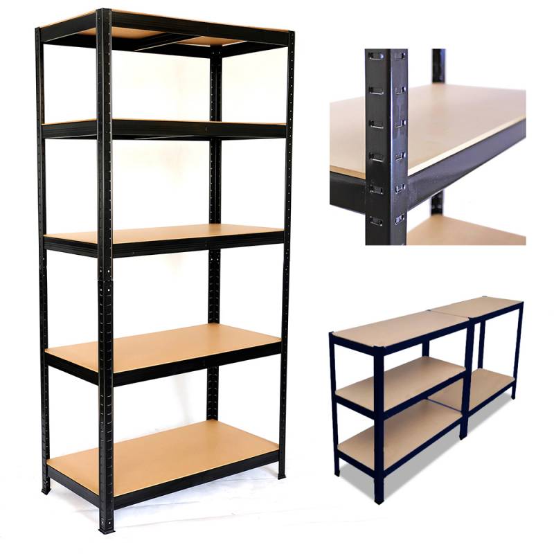 Étagère rayonnage modulable en métal noir, 5 étages, 175kg/par étagère ...