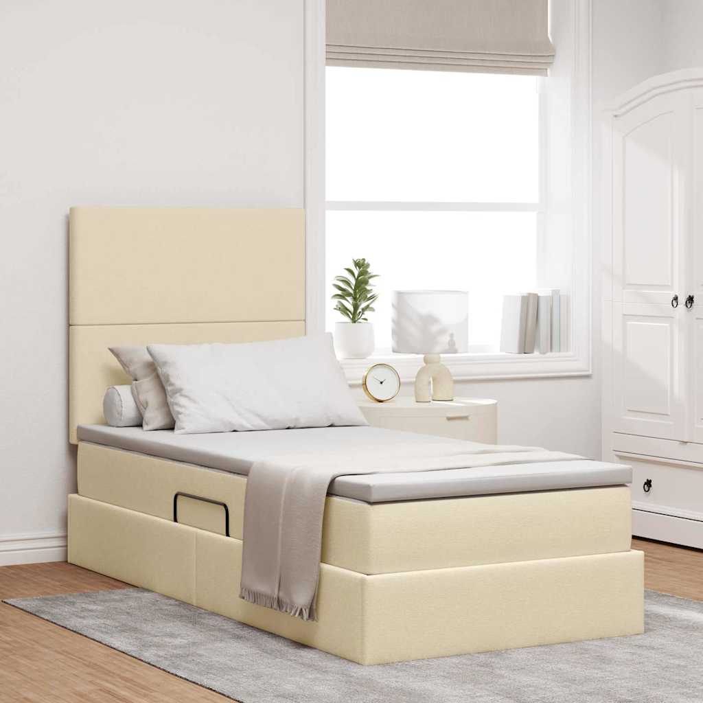 Lit avec rangement et matelas Crème 90 x 190 cm Polyester | Leroy Merlin