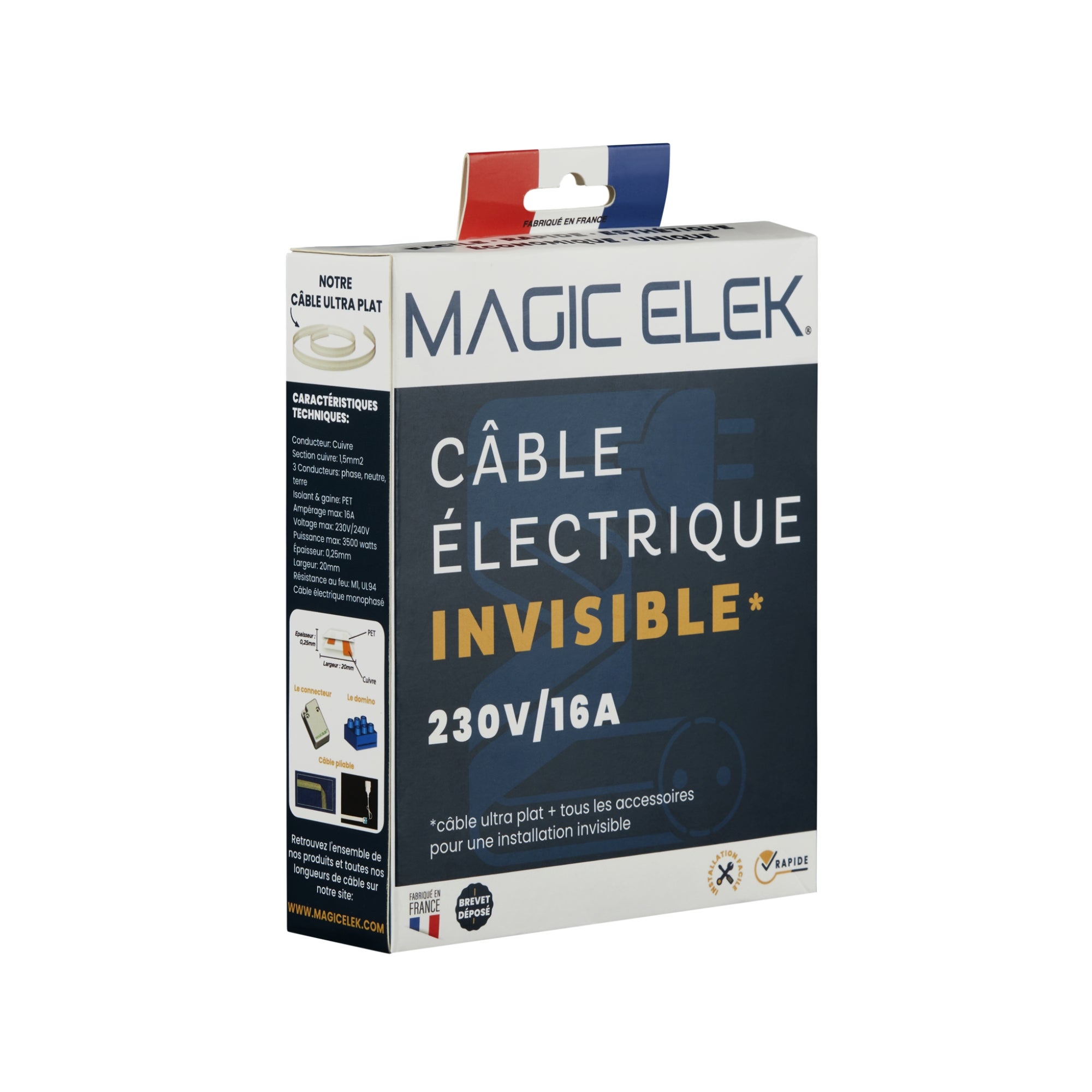 MAGIC ELEK - Câble électrique invisible ultra plat 5M 230V/16A – 3 ...