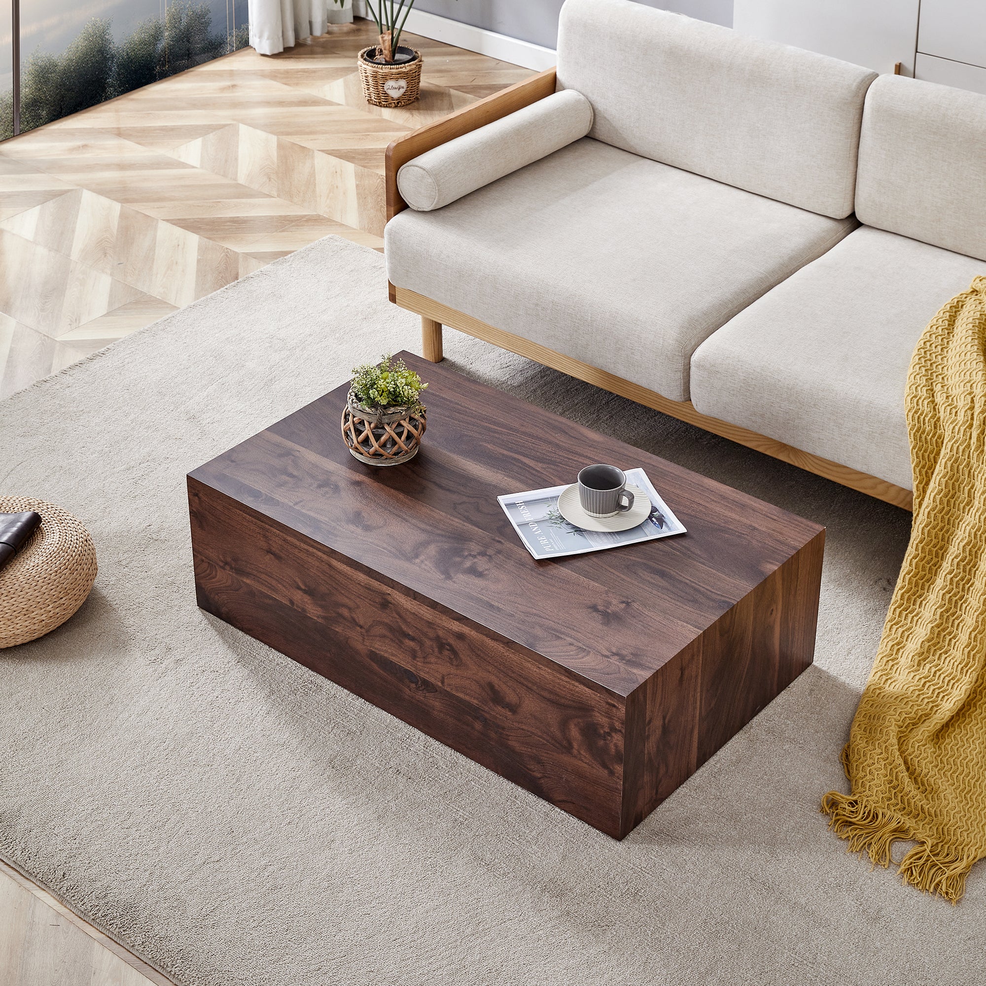 Table basse rectangulaire noyer MDF 90x50x30 cm livrée montée pieds ...