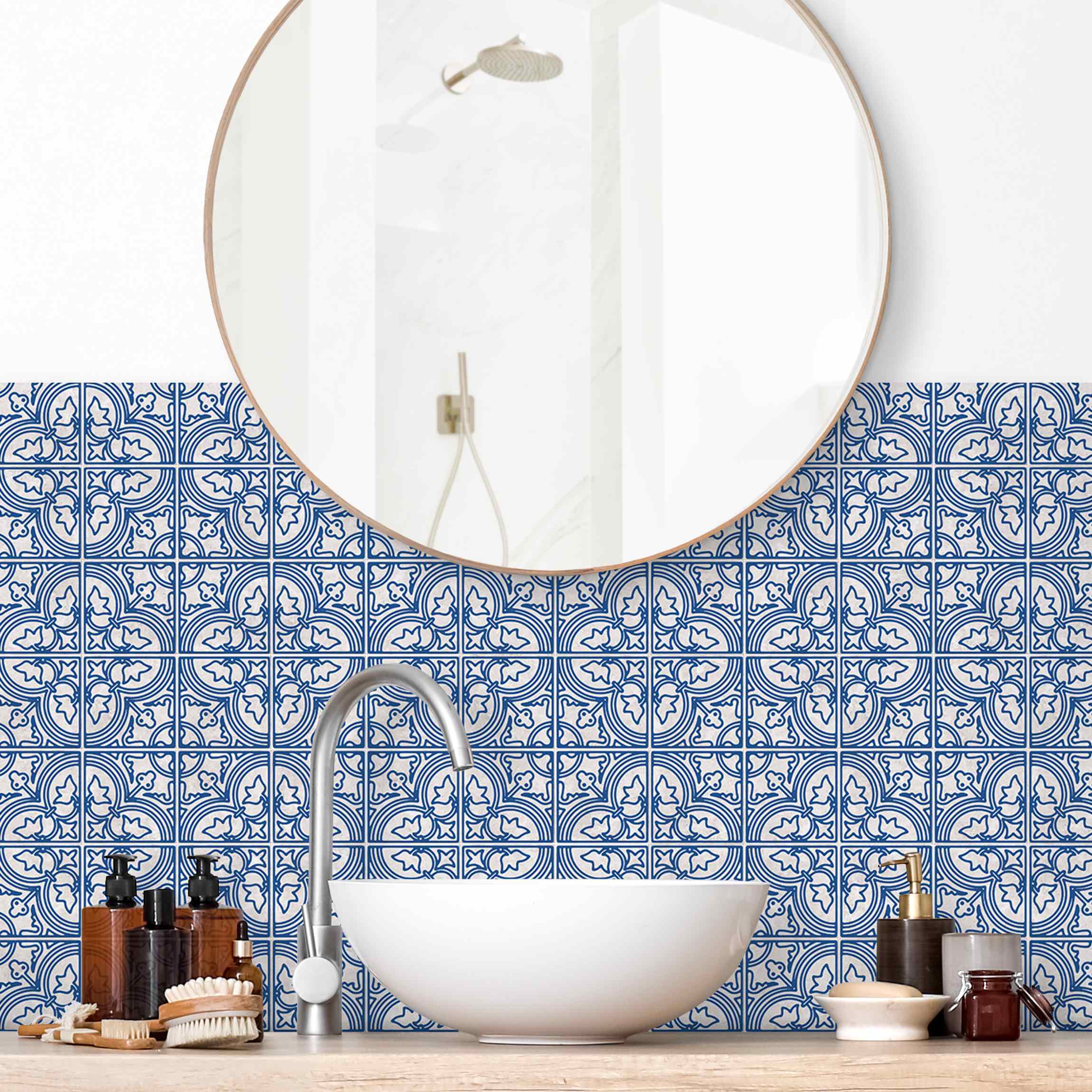 Revestimiento de pared para baño - Tile Pattern Faro Blue 300 x 50 cm ...