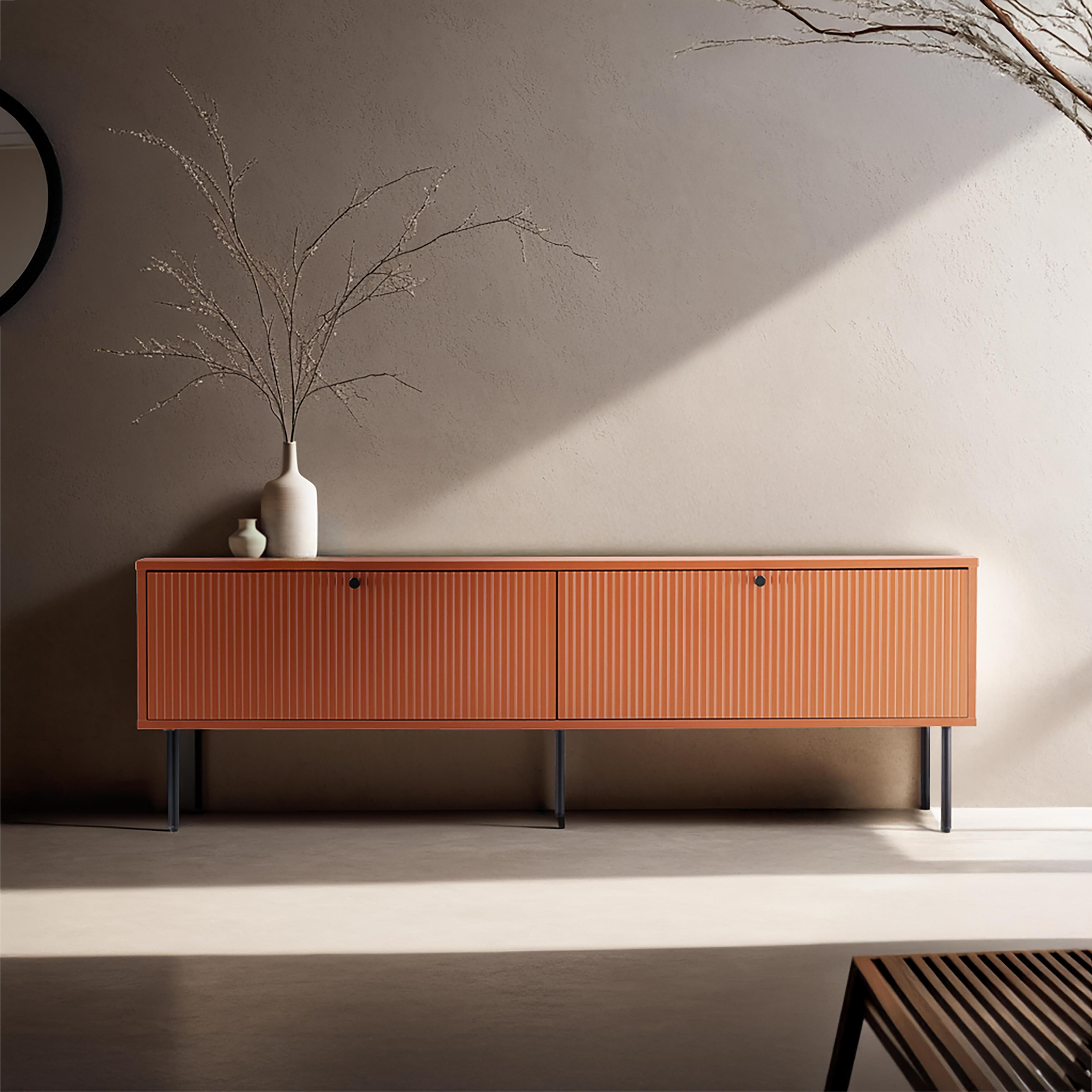 Mueble TV de 2 puertas de acero y MDF de melamina 150 cm naranja ...