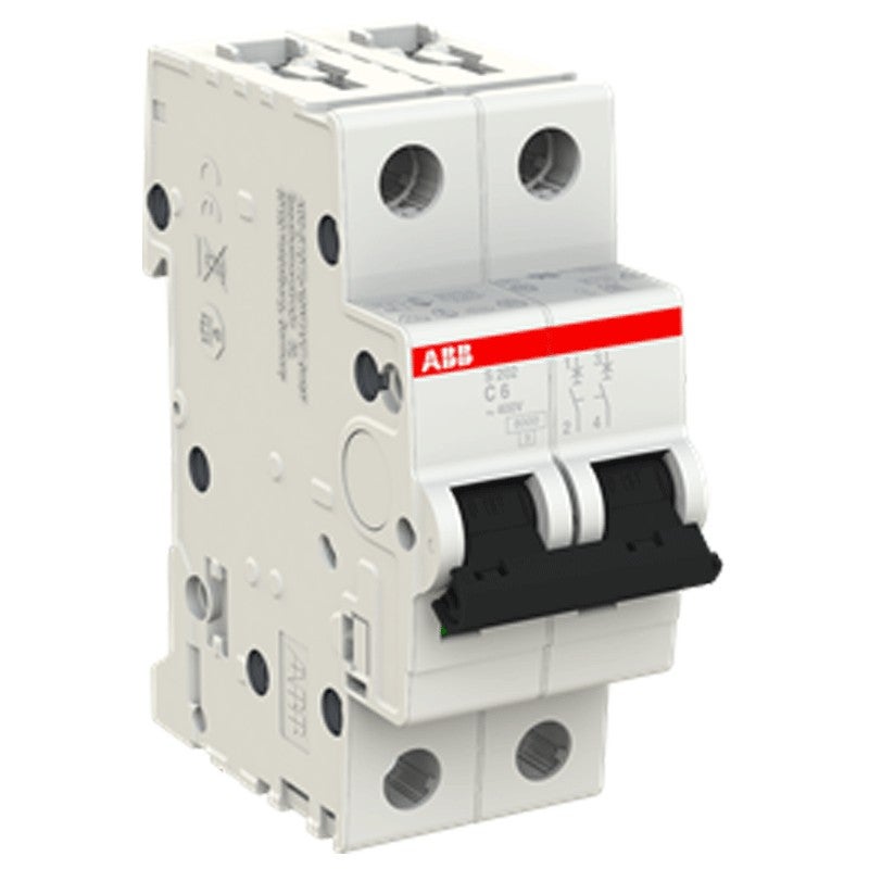 Disjoncteur - abb s202 - 2 poles - 6a - courbe c - bornes à vis - 10ka - abb 2cds252001r0064 ...