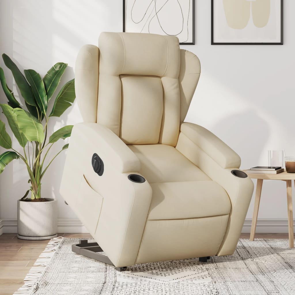 Sillón eléctrico reclinable elevable de tela color crema – ComfortXL ...