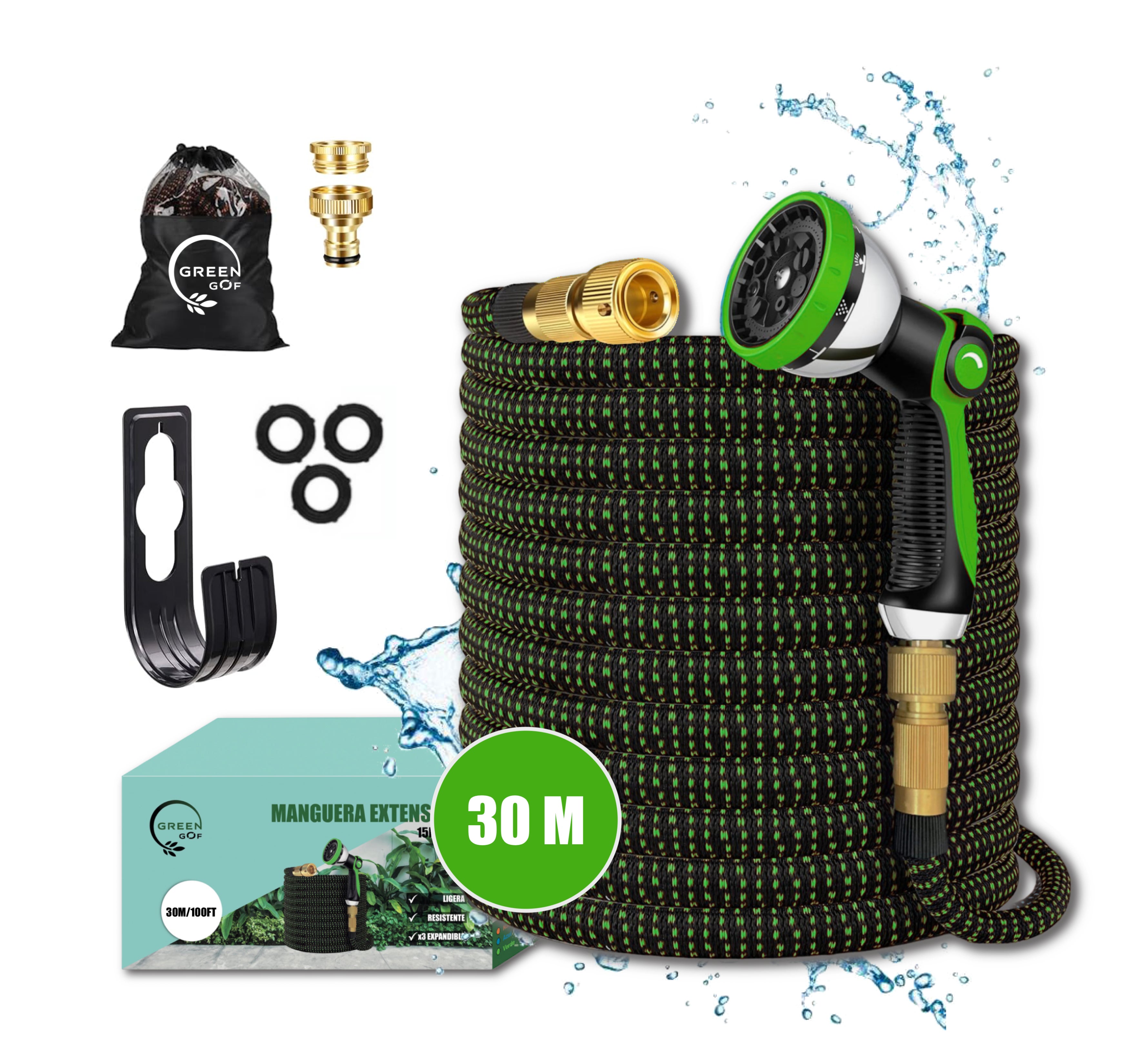 GREEN GOF Tuyau d'Arrosage Premium 30 Metres - Buse de Pulvérisation 10 ...
