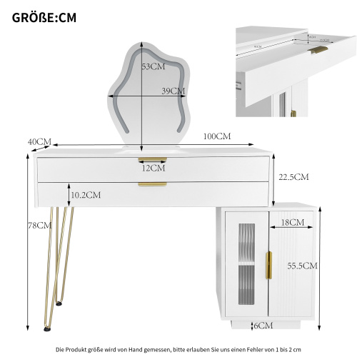 Coiffeuse avec miroir éclairé par LED,ensemble de vanité blanc avec ...