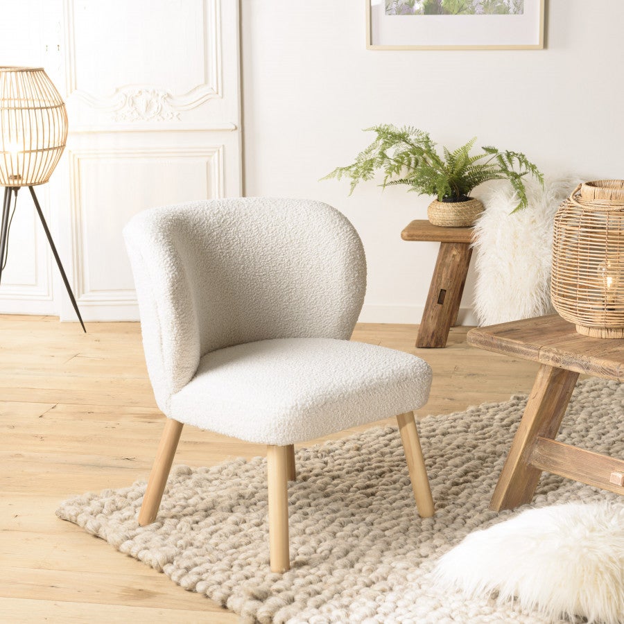 ALBANE - Fauteuil en tissu bouclette blanc pieds en bois | Leroy Merlin