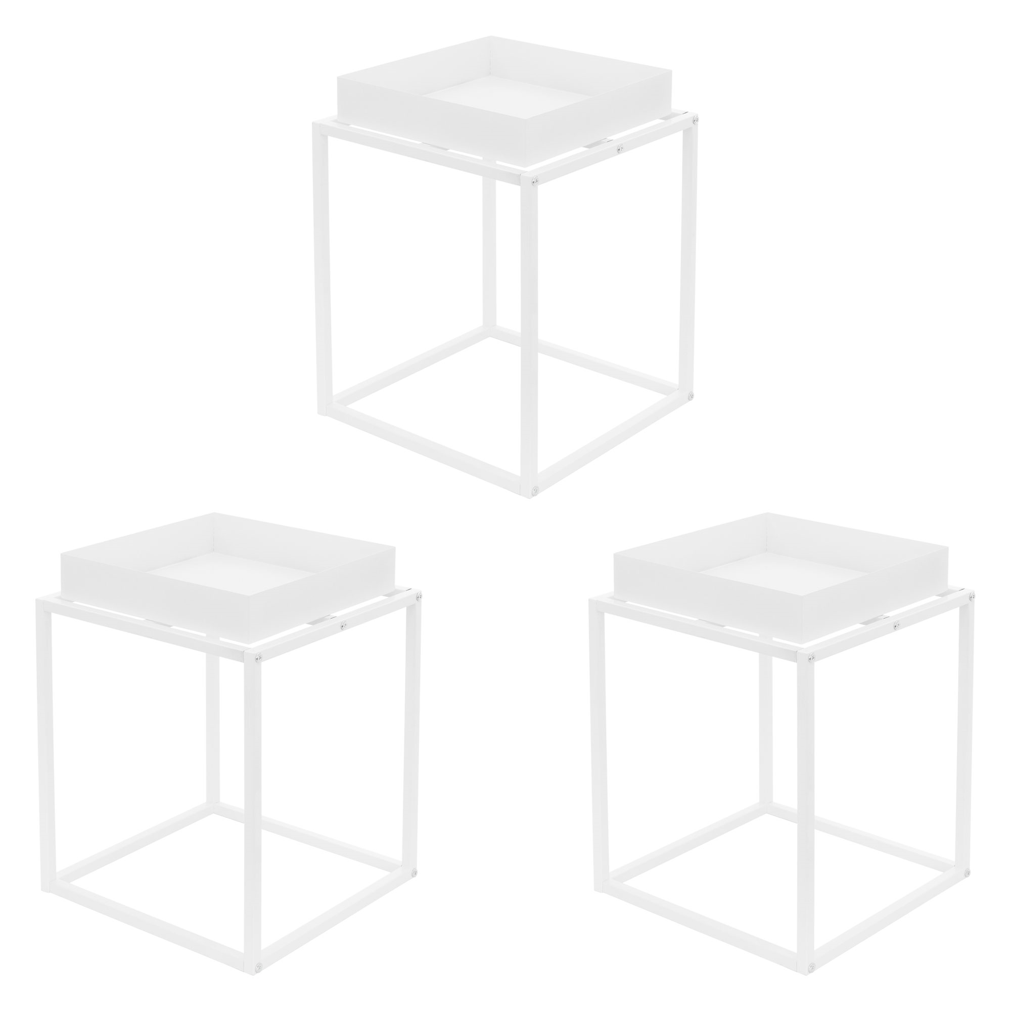 3x Supports de plantes/fleurs métal blanc porte-fleurs stable avec bac ...