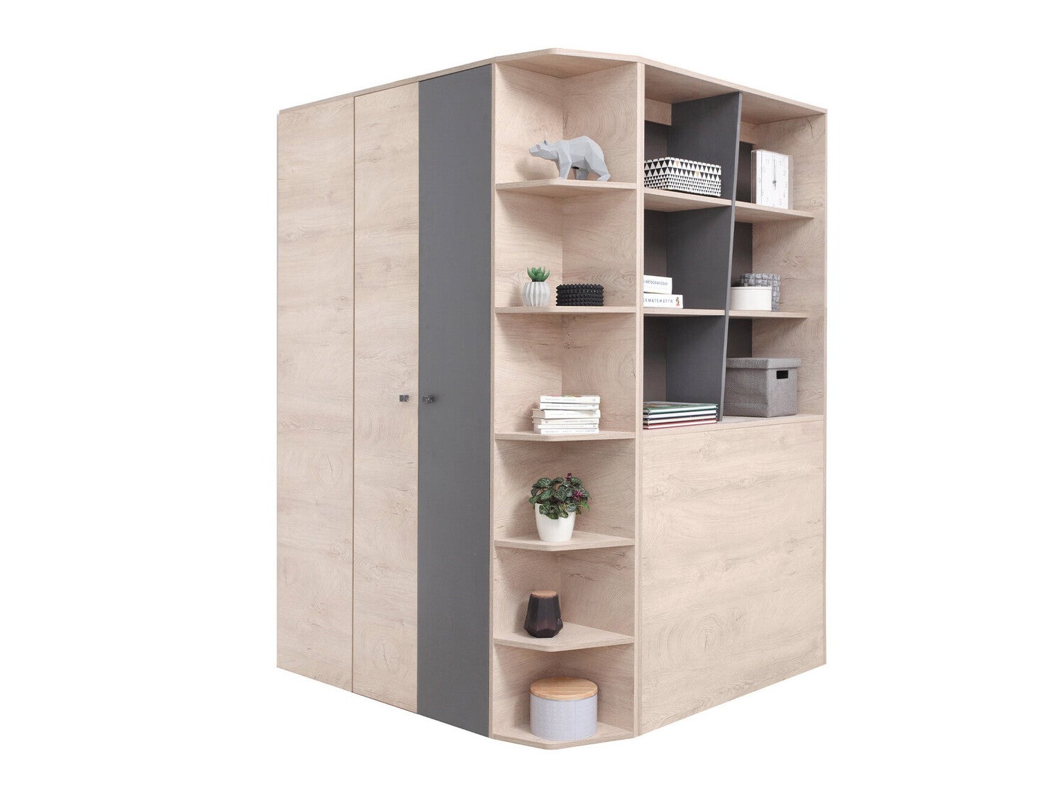 Armoire d'angle Omaha M118, Chêne clair, Anthracite, 190x135x135cm ...
