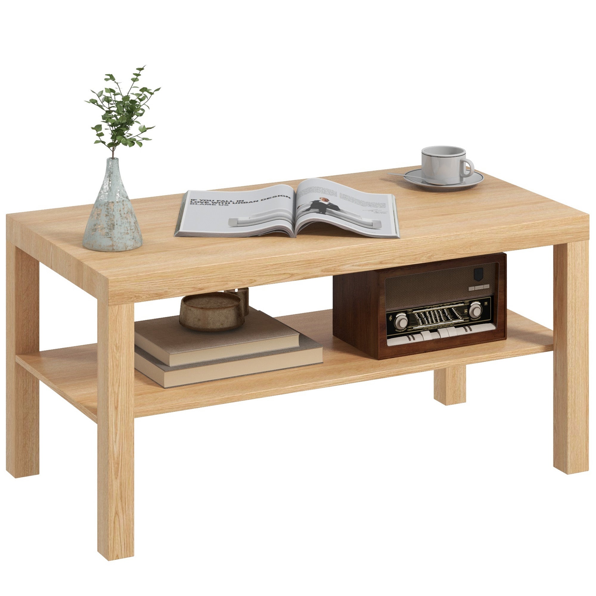 Table basse de salon, table d'appoint rectangulaire à 2 niveaux avec ...