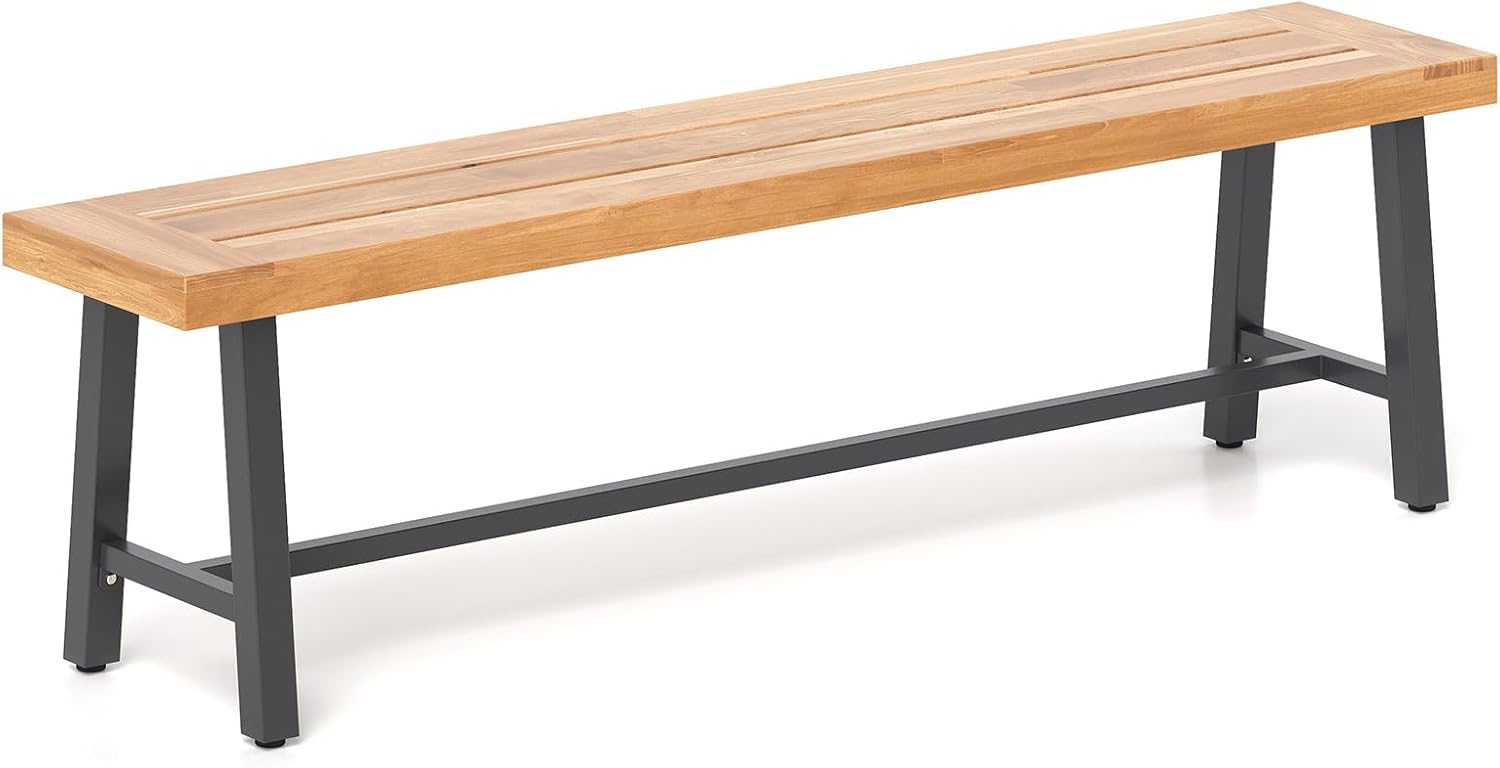 Banco Madera de Acacia 160cm, Banco Exterior de 3 Plazas sin Respaldo ...