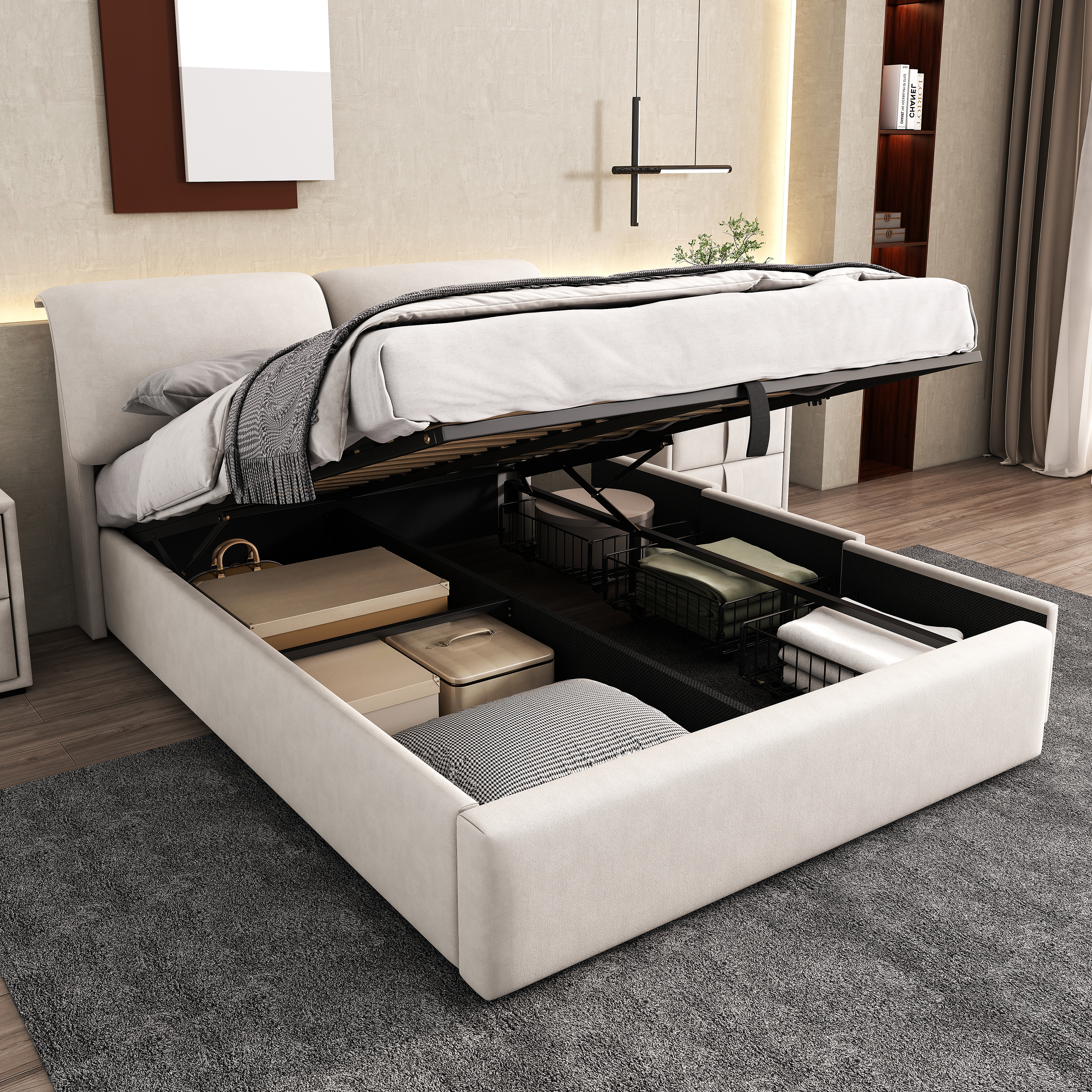 Cama con cajón 140x190 cm con somier hidráulico, 3 cajones, somier de ...