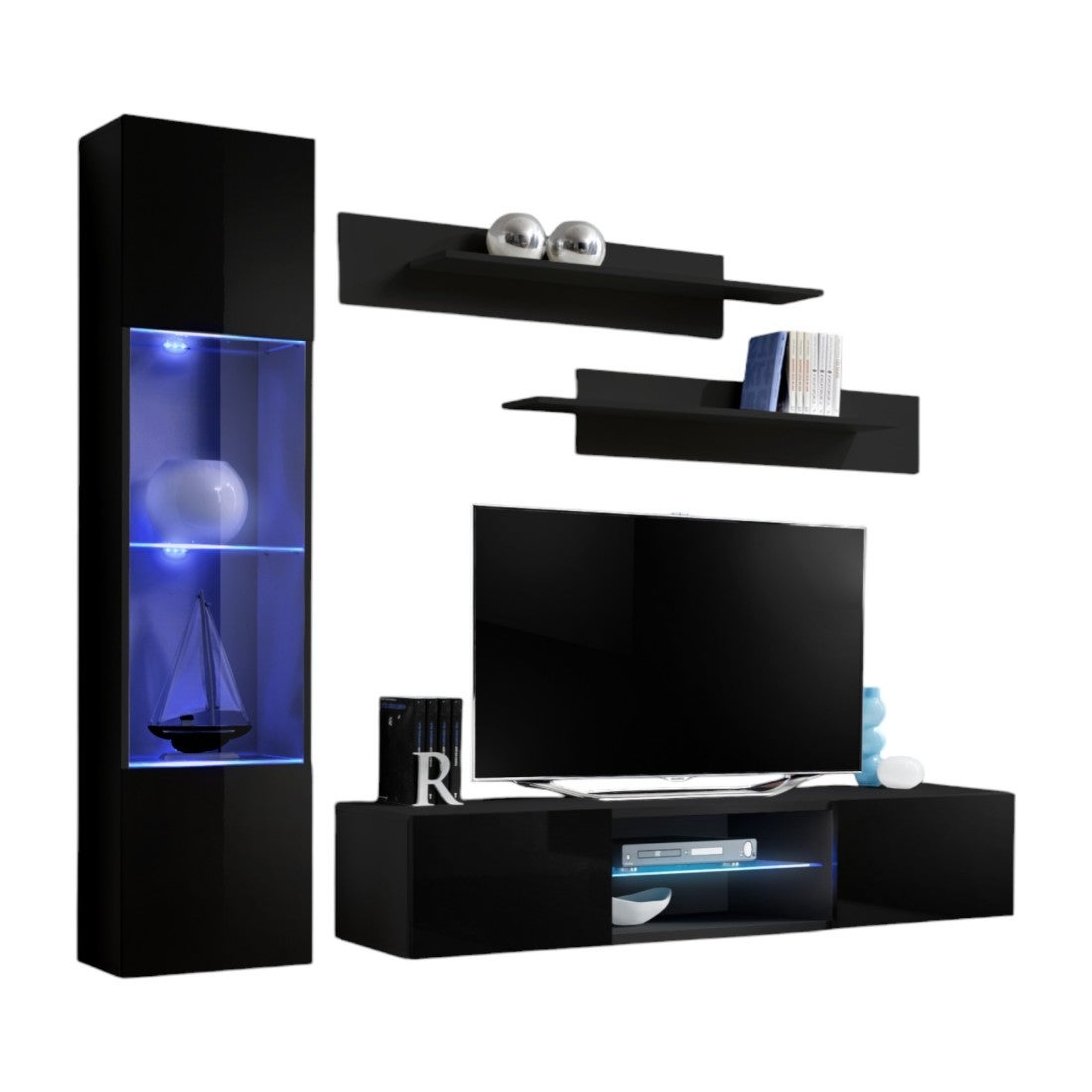 Conjunto Mueble TV FLY R3 – Negro – LED integrado – Mueble colgante ...