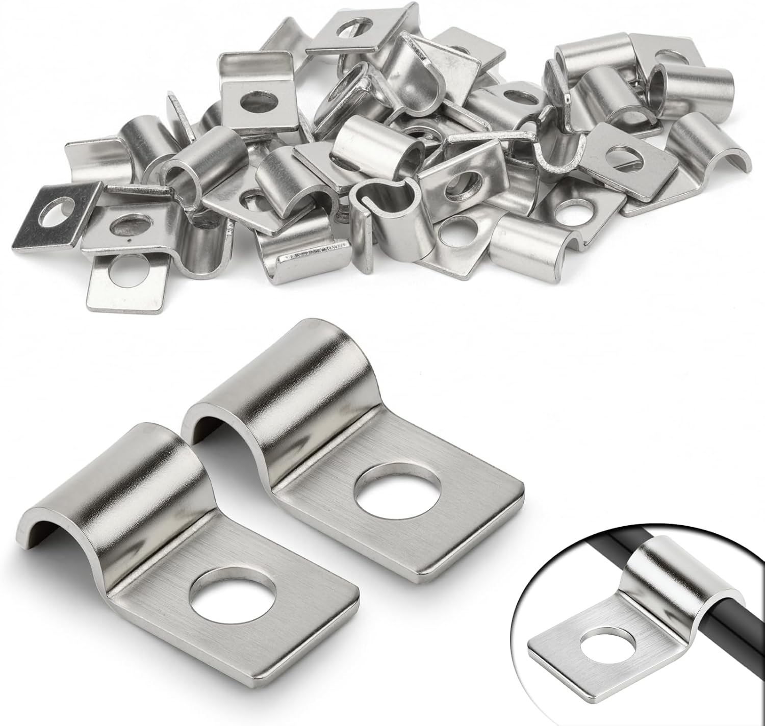 Lot de 30 clips muraux rigides en acier inoxydable de 5 mm, trou unique ...