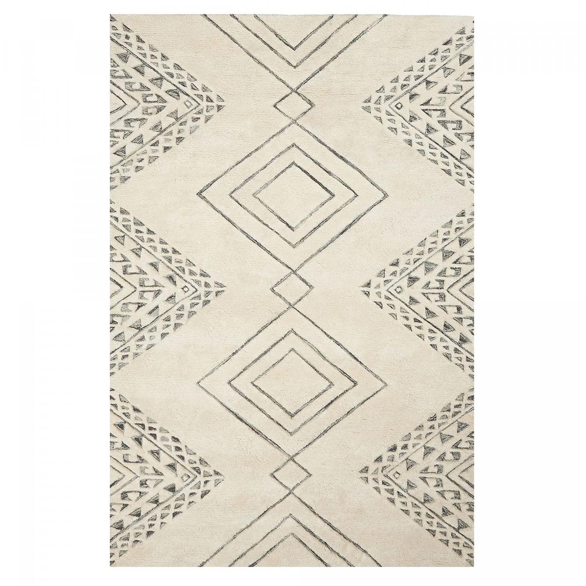 Tapis chambre 60x110 fait à la main en laine beige motif traditionnel ...