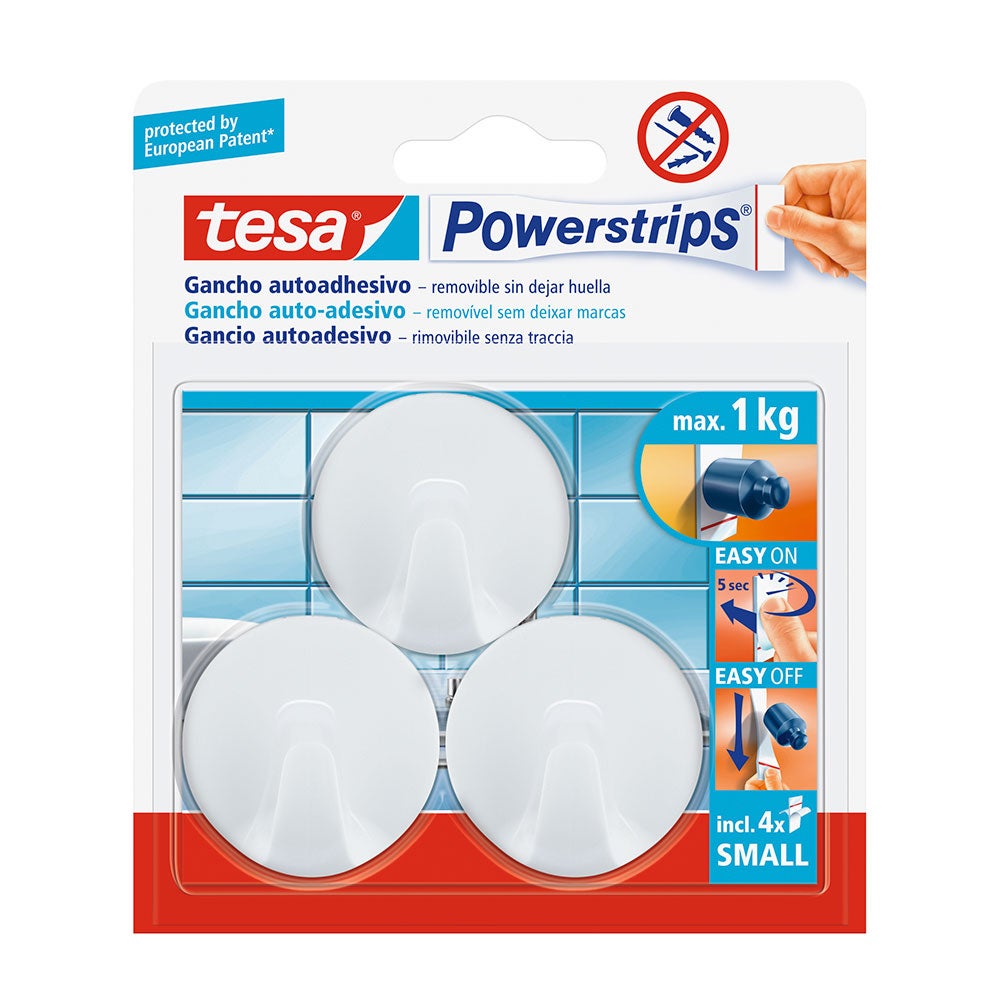 TESA Powerstrips Colgador Adhesivo Blanco hasta 1kg - 47094 | Leroy Merlin