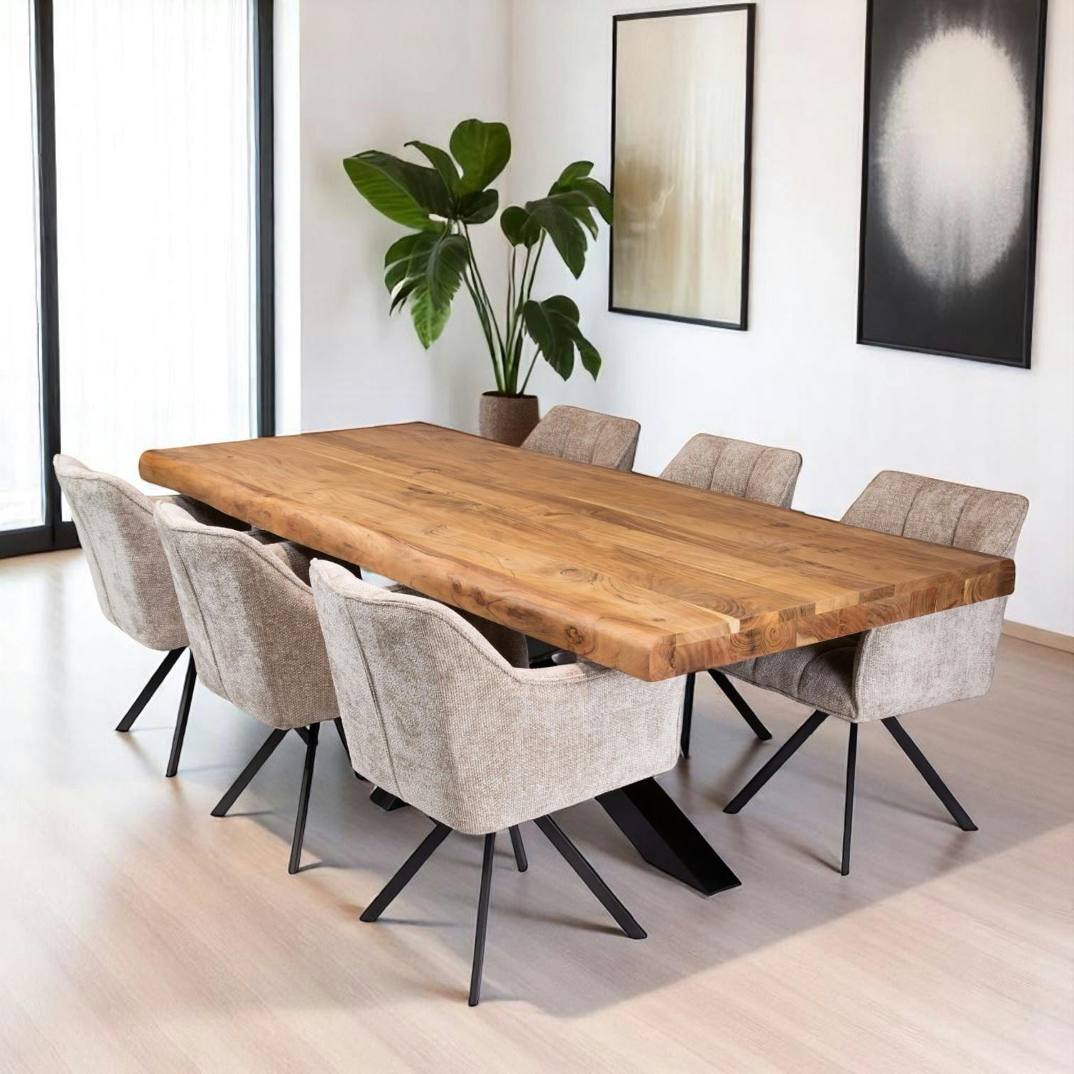 Table salle à manger bois massif pied mikado 240 cm MELBOURNE | Leroy ...