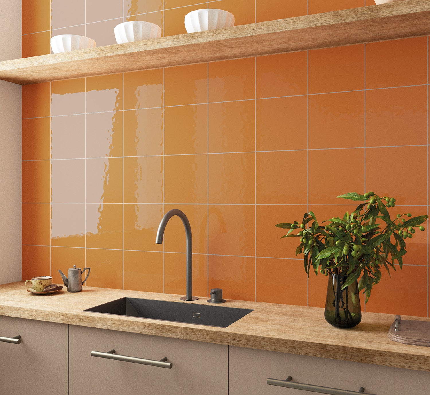 CUBIC NARANJA BRILLO (PR) 20X20 Pasta Roja. Revestimiento para pared ...