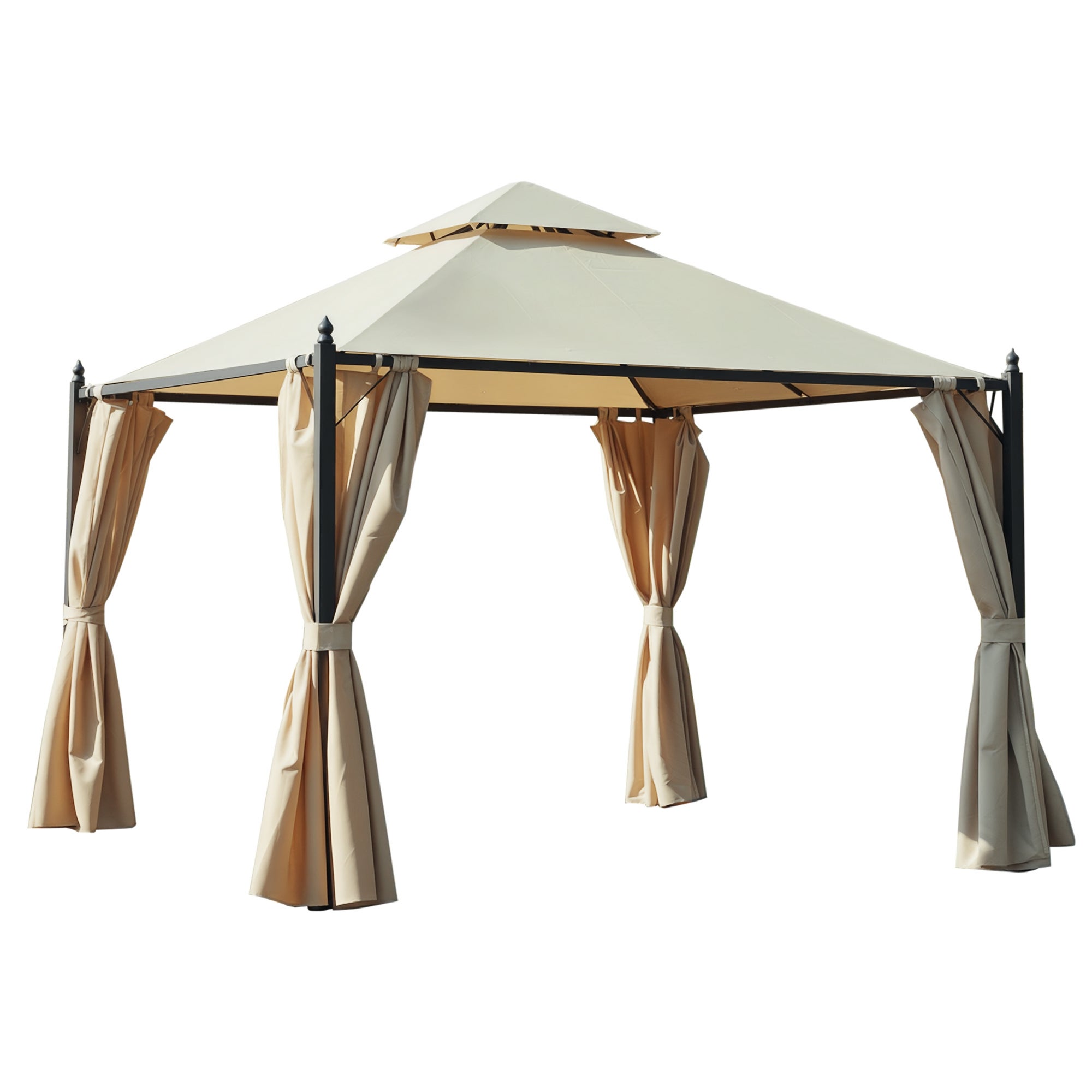 Gazebo de jardin 3 x 3 m avec 4 rideaux latéraux et double toit beige ...