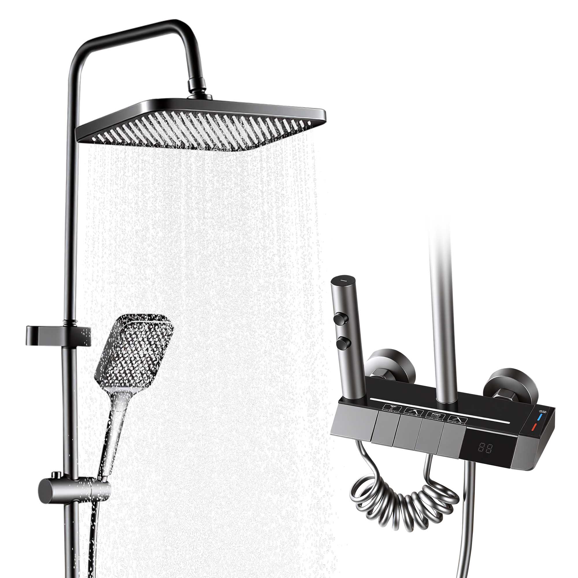 Set de douche avec affichage numérique, finition gris anthracite et 4 ...