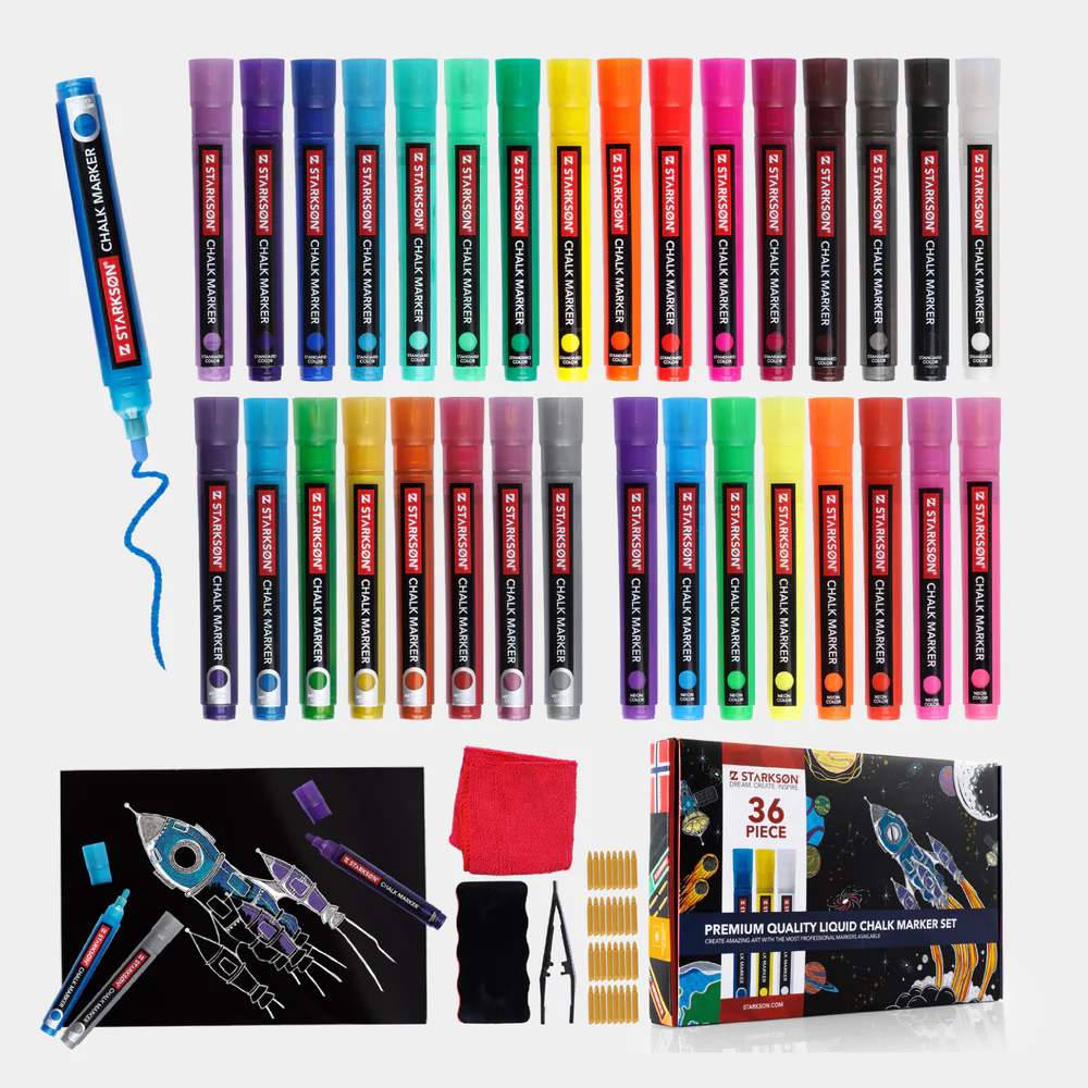 SET 36 pièces avec 32 feutres craie pour tableau noir et verre Starkson ...