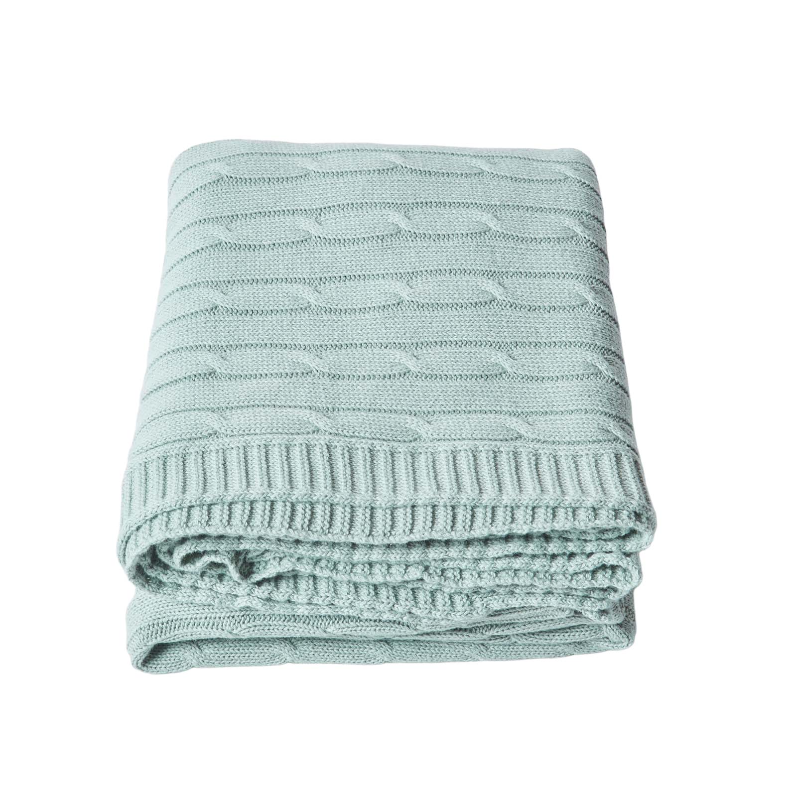 Homescapes Plaid en tricot en 100% coton Bleu clair, 150 x 200 cm ...
