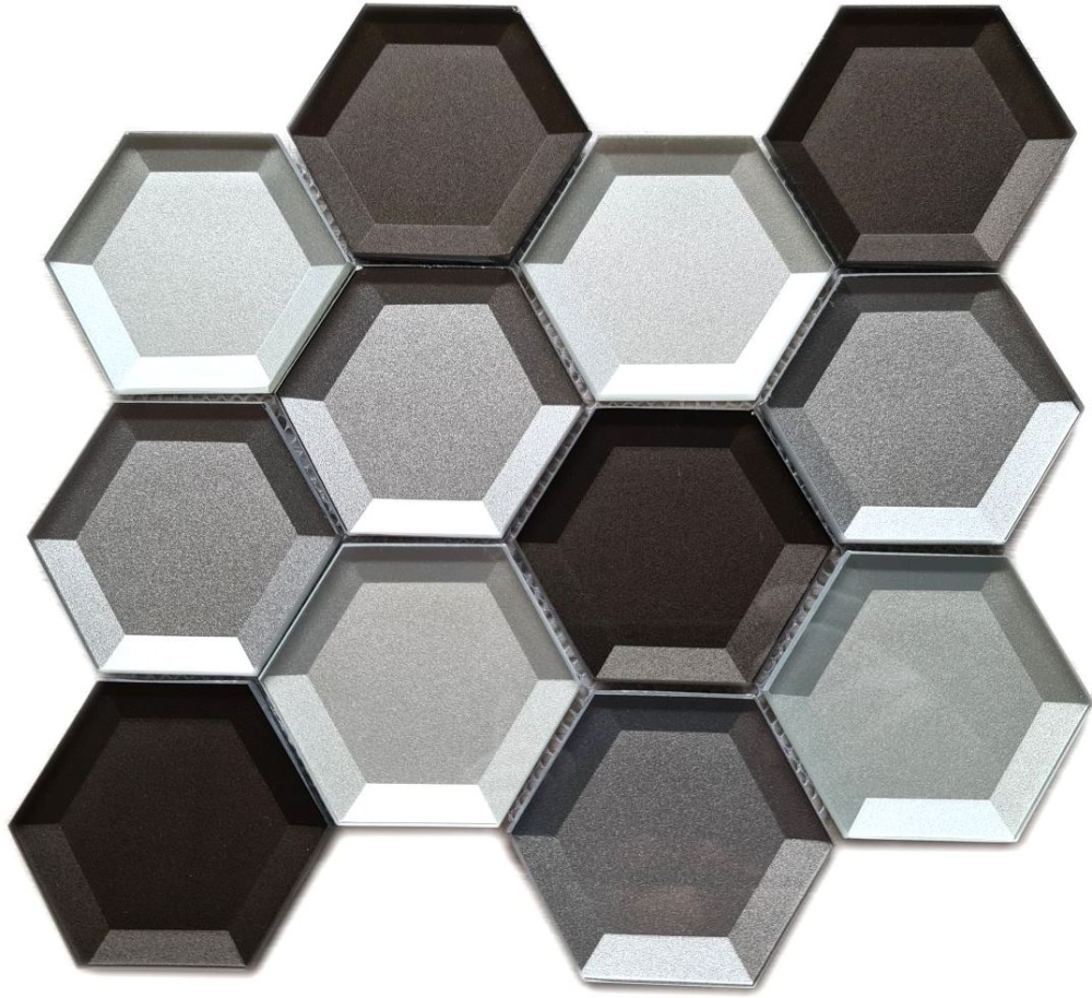 Mosaico de vidrio con diseño hexagonal 3D, color gris grafito y ...