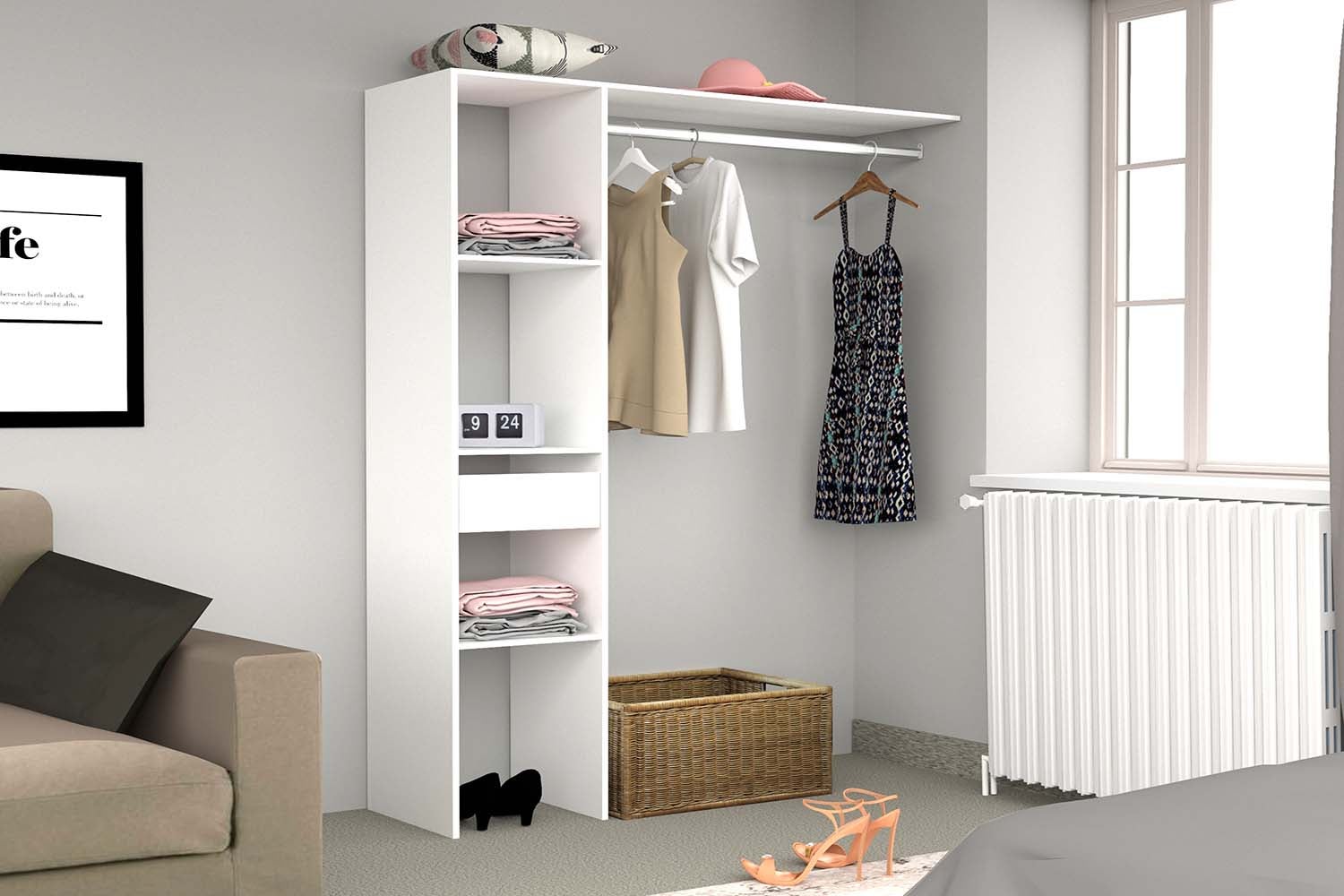 Dressing blanc avec étagères, penderie, tiroir 138x40x180 ELYSEE ...