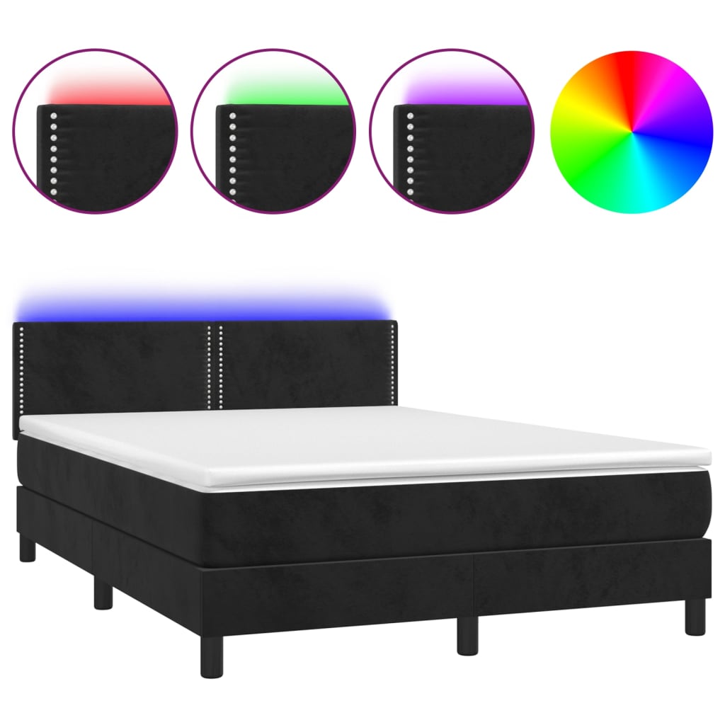 Lit boxspring avec matelas en velours noir et LED 140x200 cm | Leroy Merlin