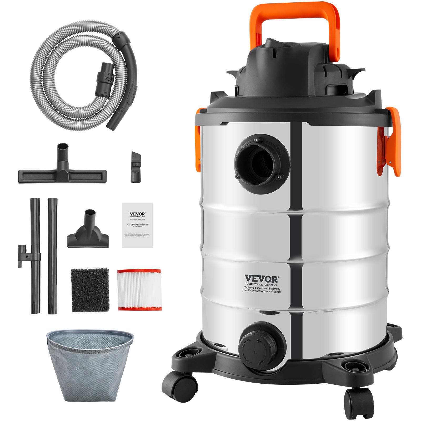 VEVOR Aspiradora de taller para seco y húmedo, 30 l, 6 HP pico, de ...