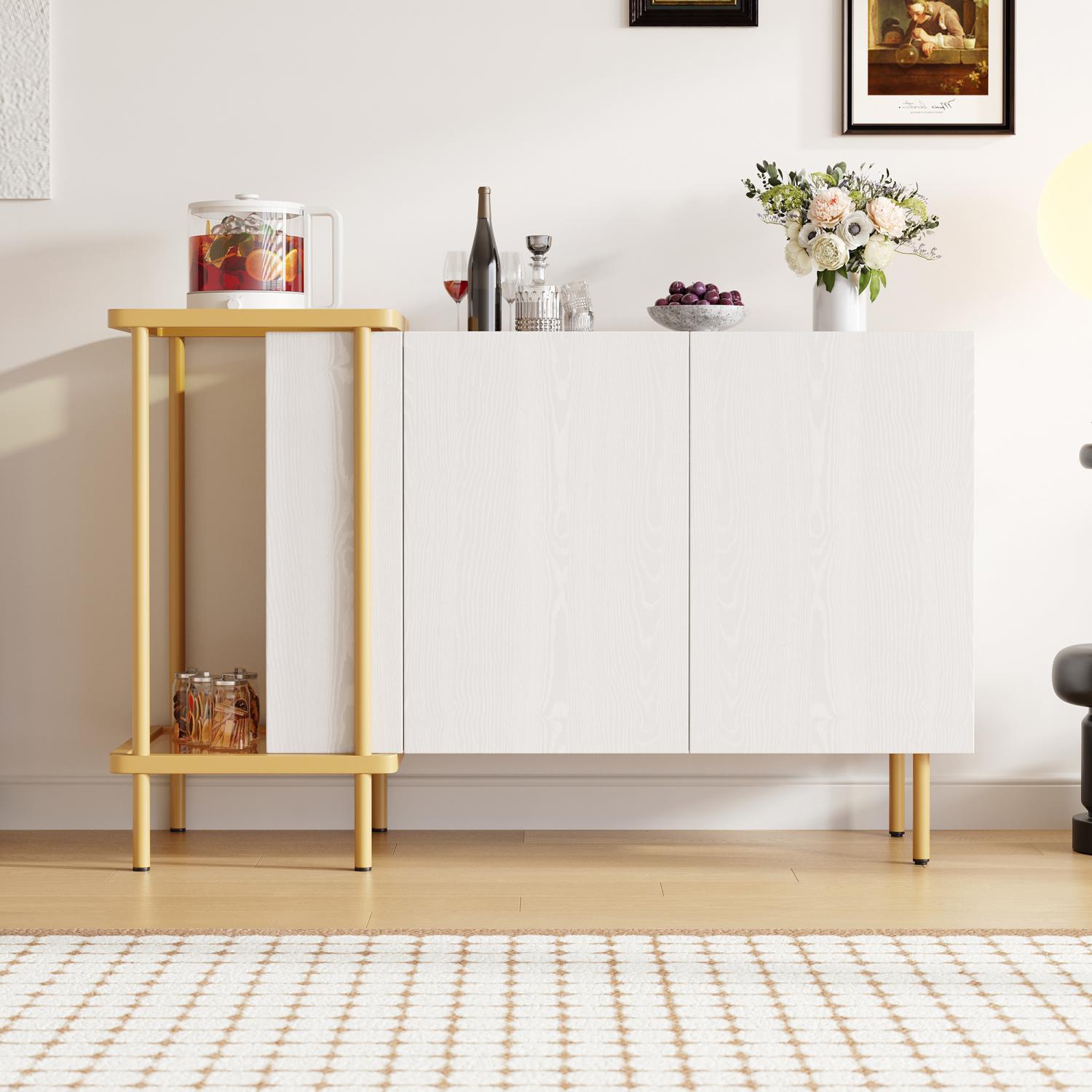 Buffet moderne blanc avec 2 portes et 2 étagères ouvertes, meuble de ...