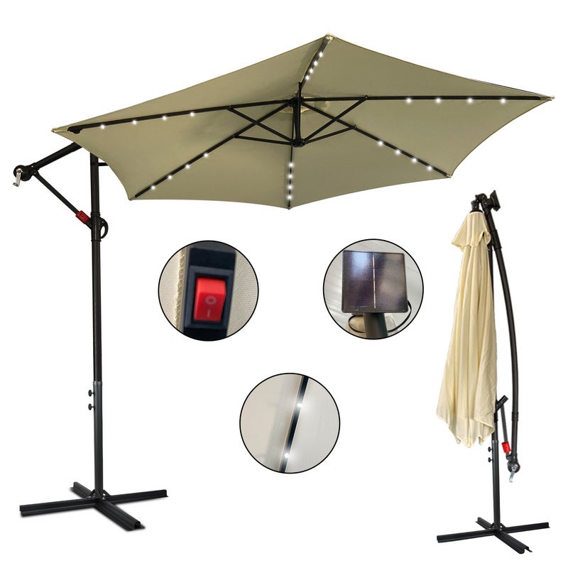 Parasol con LED, parasol voladizo Ø 300 cm, protección solar ...