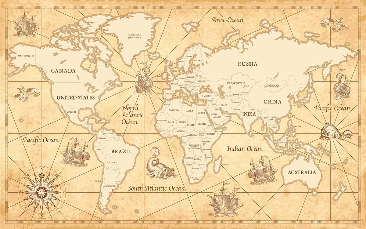 Tableau Parchemin et mappemonde - 80x50cm - made in France | Leroy Merlin