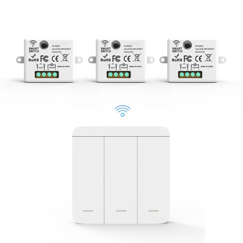 Interrupteur Mural sans Fil Bouton Triple avec 3 Récepteurs 220V 10A ...