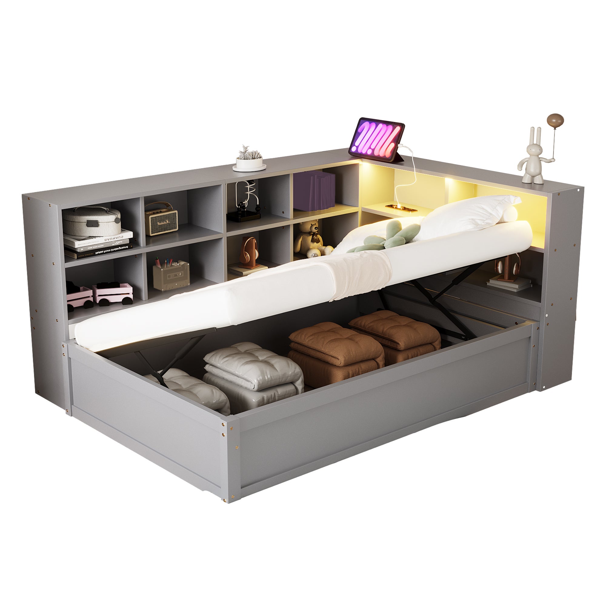 Canapé-lit 90 x 200 cm, avec prises multiples et rangements, avec bande ...