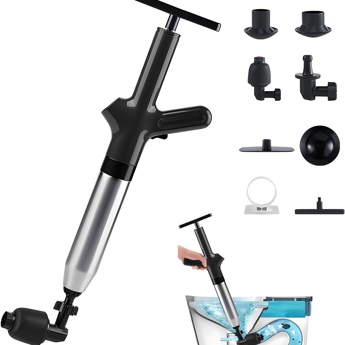 Ensemble de déboucheur de toilettes à air haute pression, toilettes ...