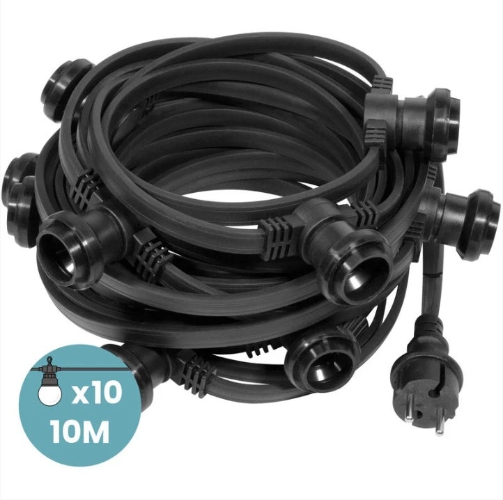 Guirlande Guinguette Exterieur 10m IP65 Noire Raccordable - Guirlande Lumineuse Exterieure pour ...