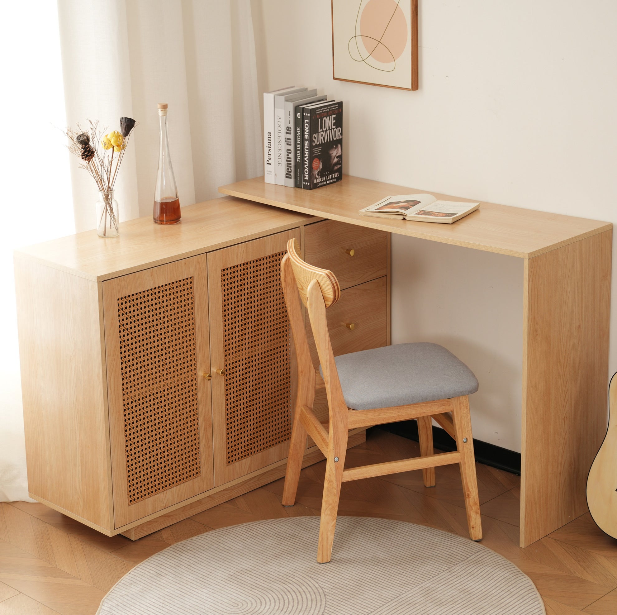 Bureau d'angle 120x126x78.7 cm, rotation à 360 degrés, rangement 3 ...