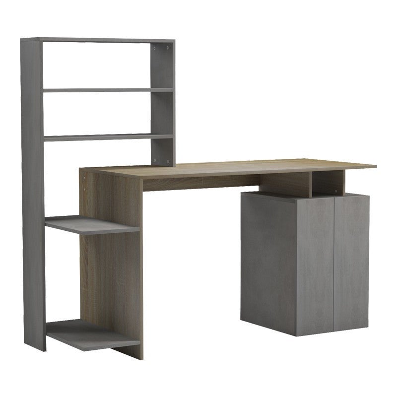 Bureau avec étagère et armoire meza bois gris sonoma 146,3x55x128,8 cm ...